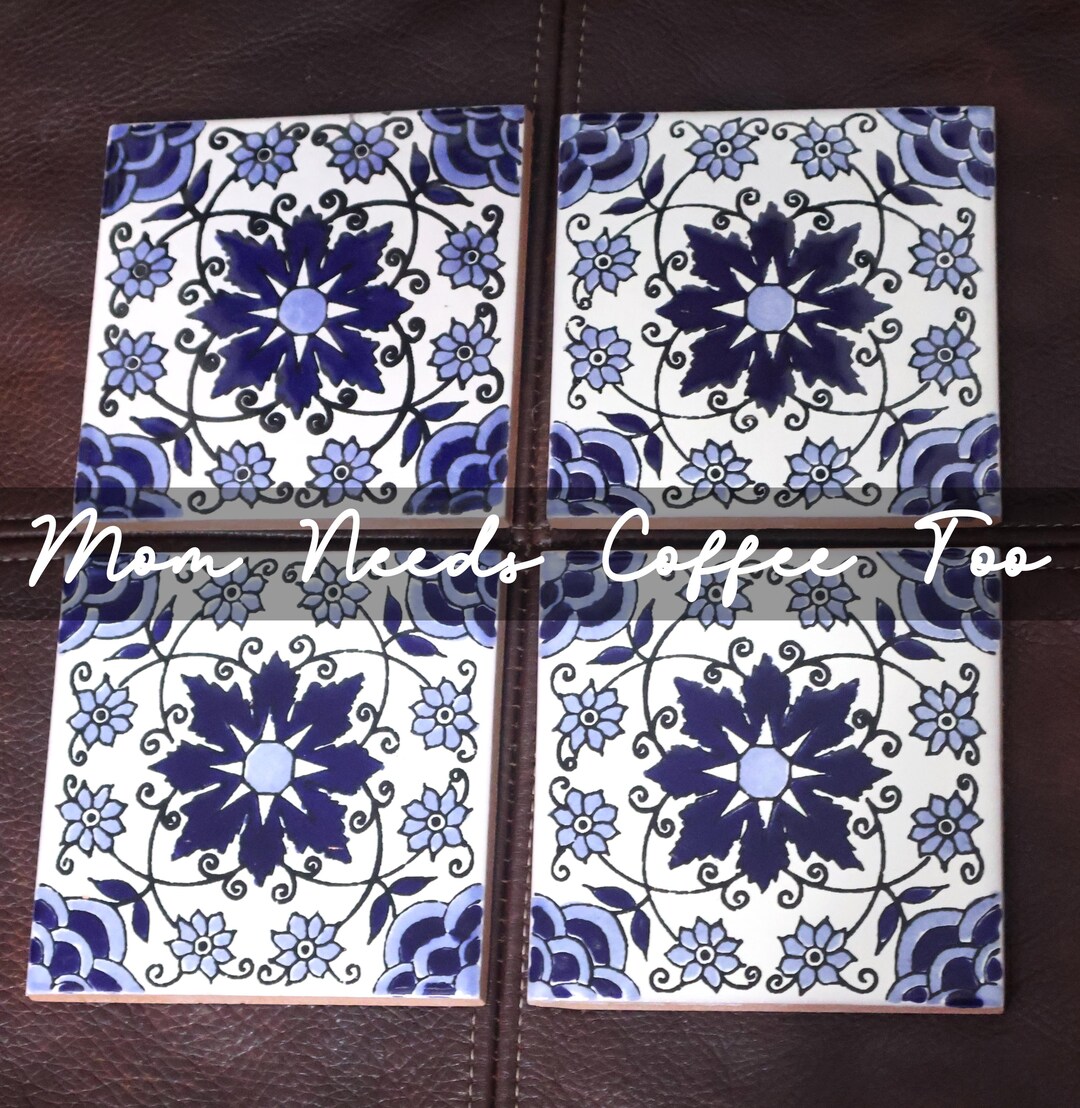 Blue Talavera Tile Coasters, Mexican Tile Coasters, Talavera Tiles ...