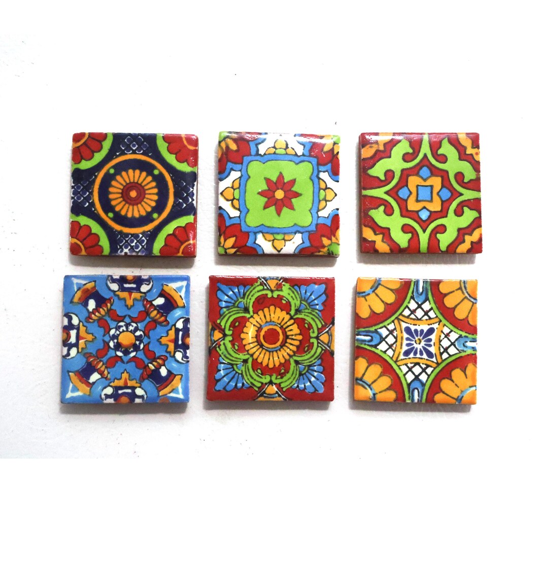 Refrigerator Magnets, Mexican Tile Magnets, Southwestern Decor, 2x2 ...