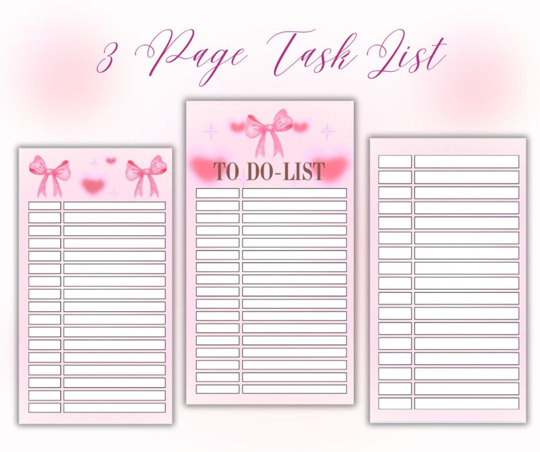Pink Coquette Aesthetic to Do List | 3 Page Digital/printable Task List ...