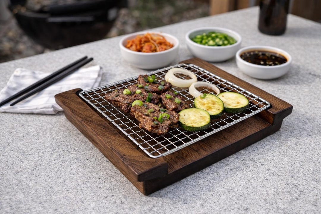 Handcrafted Walnut Korean BBQ Grill Tray | Tabletop Yakitori & KBBQ ...