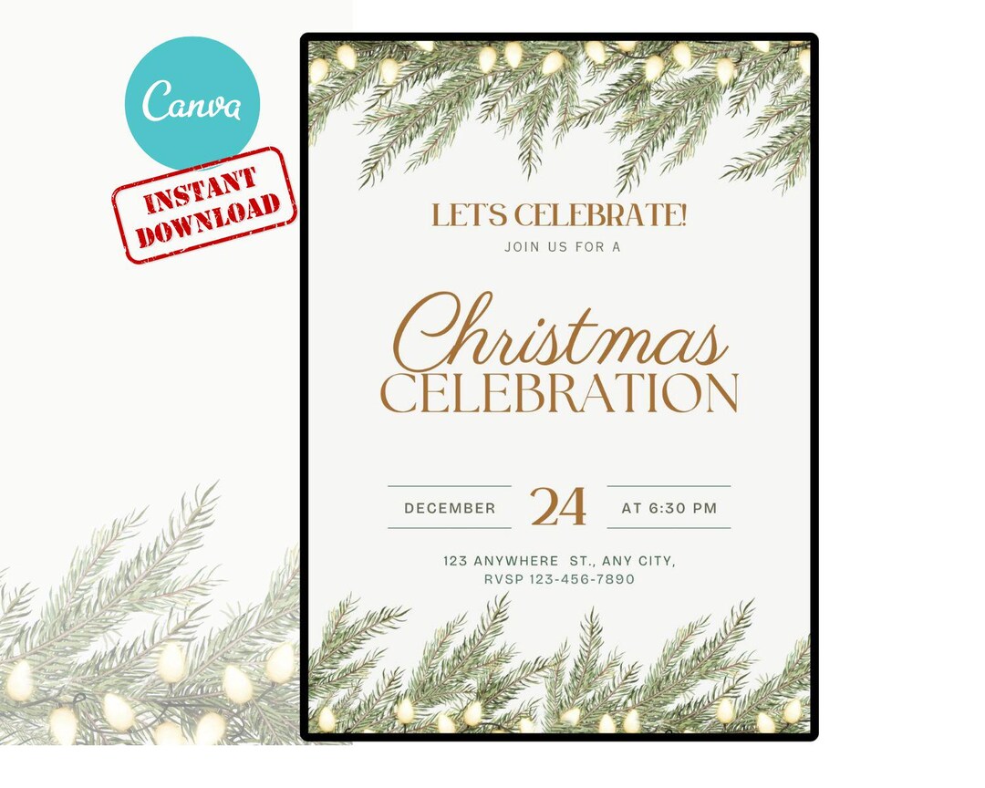 Editable Christmas Invitation Template Canva | Holiday Party Invite ...