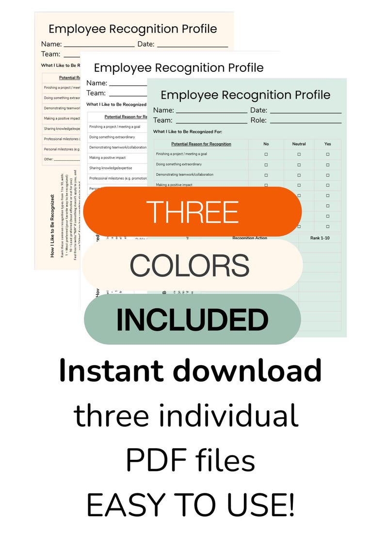 Employee Recognition Profile – Printable PDF Template (3 Colors ...