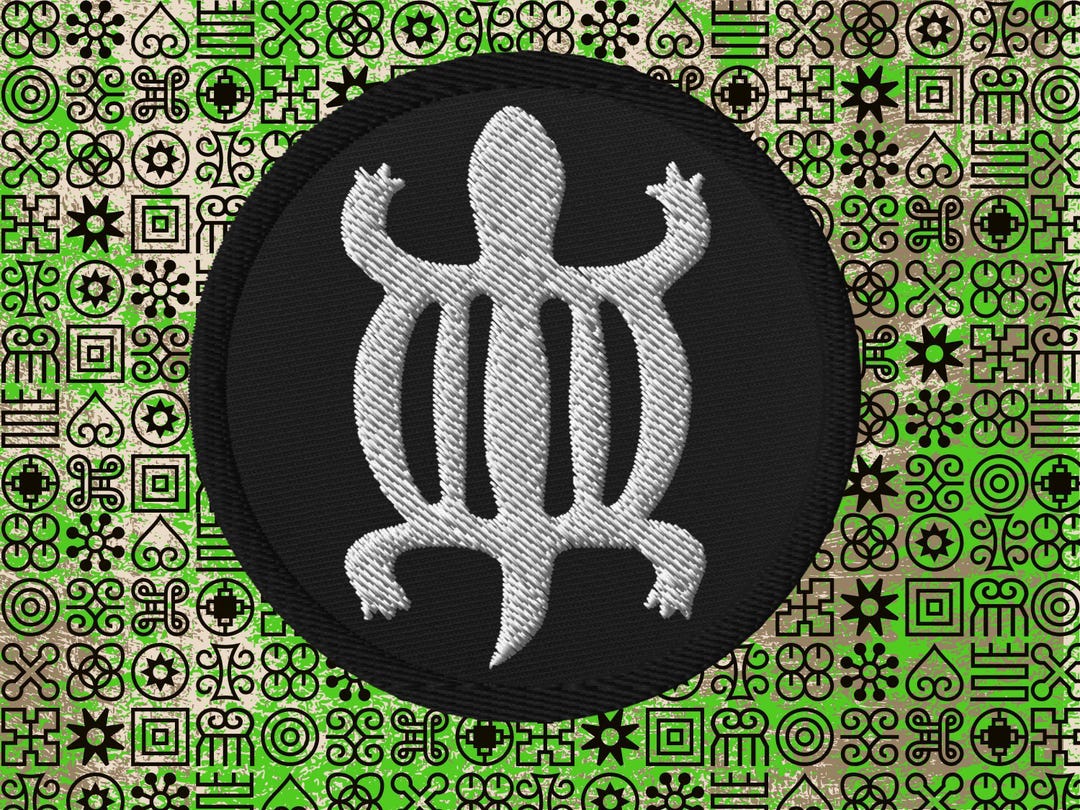 Custom Iron on Patch - Denkyem Adinkra Symbol for Adaptability - Black ...