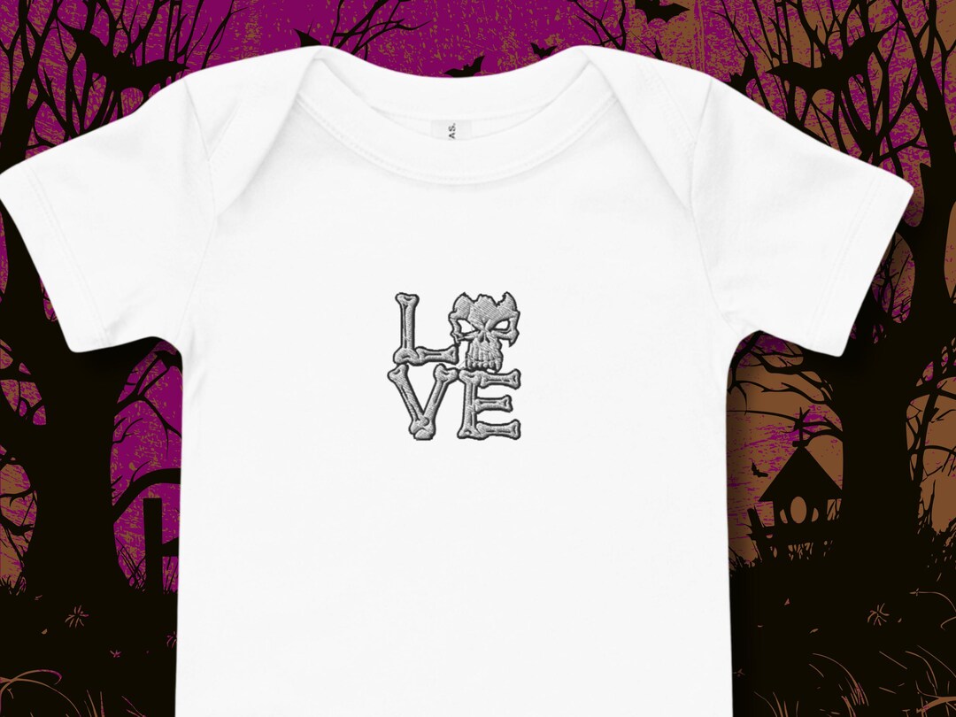 Embroidered Goth Baby Onesie – Skeleton LOVE, Skull Detail - Etsy