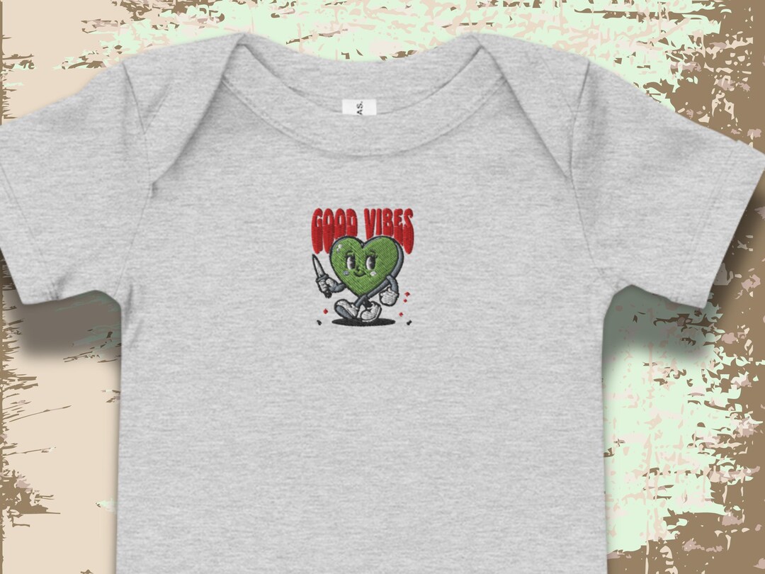 Good Vibes Baby Onesie: Embroidered Retro Cartoon Heart With Knife ...