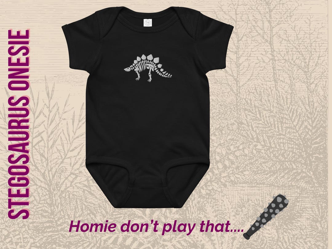Dinosaur Skeleton Baby Onesie – Stegosaurus Embroidered Bodysuit – Cute ...