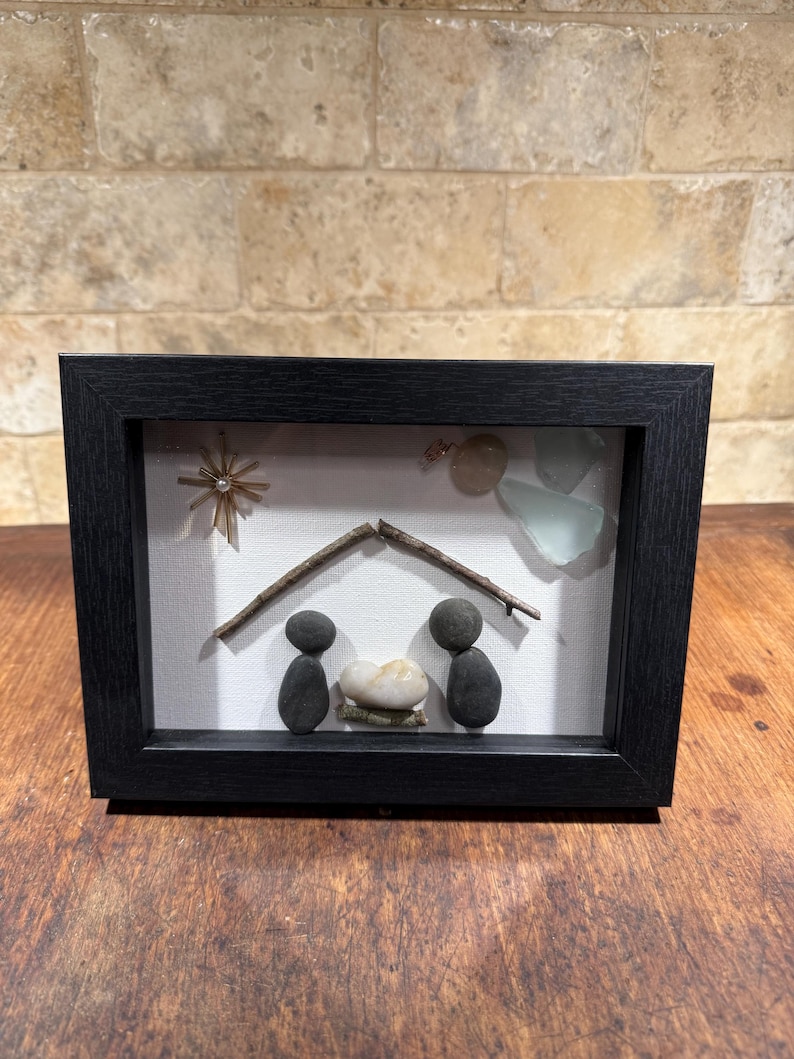 Nativity Scene Shadow Box Art Made From Found Materials-pebbles, Sea ...