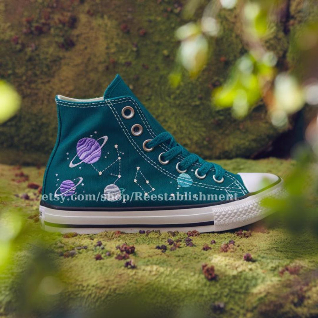 Constellations Planets Embroidery Converse Custom Embroidered High Top ...