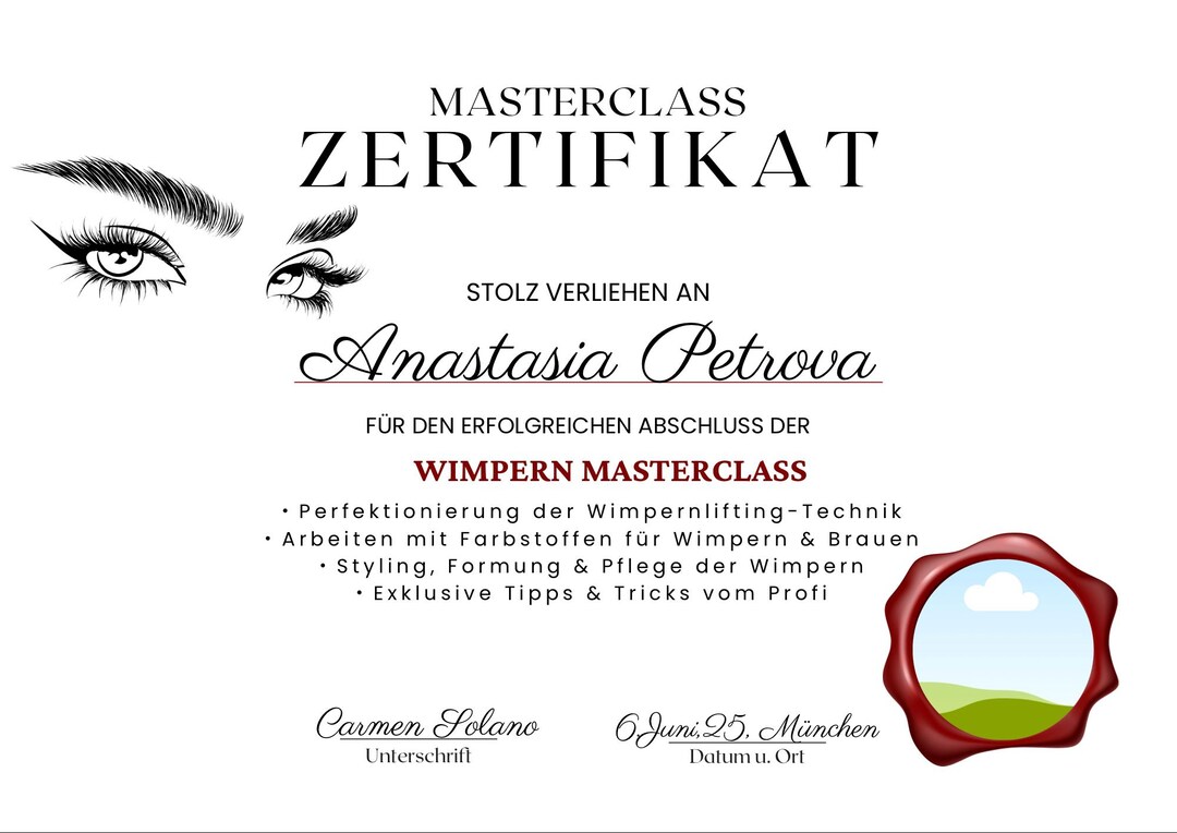Masterclass Certificate for Eyelashes | Cosmetics Training & Beauty ...