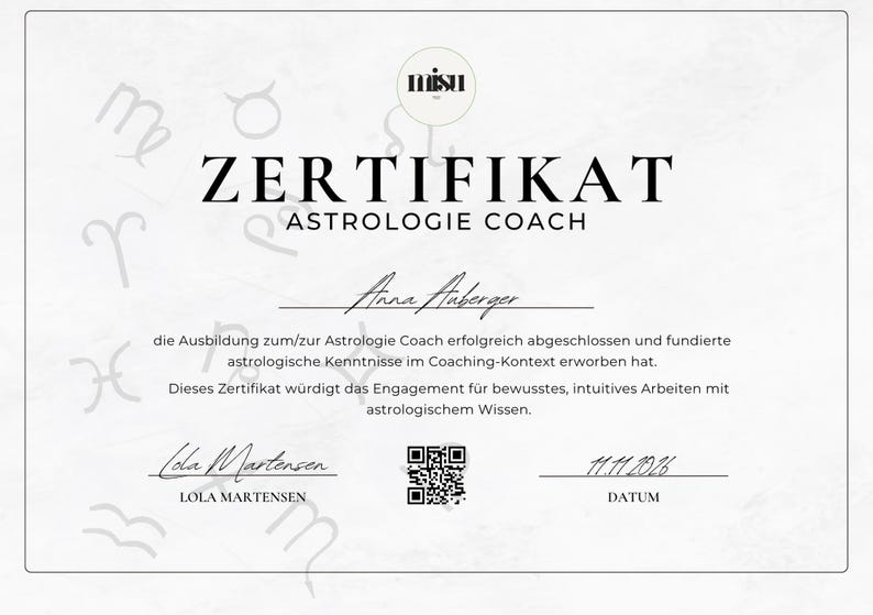 Editable Astrology Coach Certificate • Spiritual Training Diploma ...