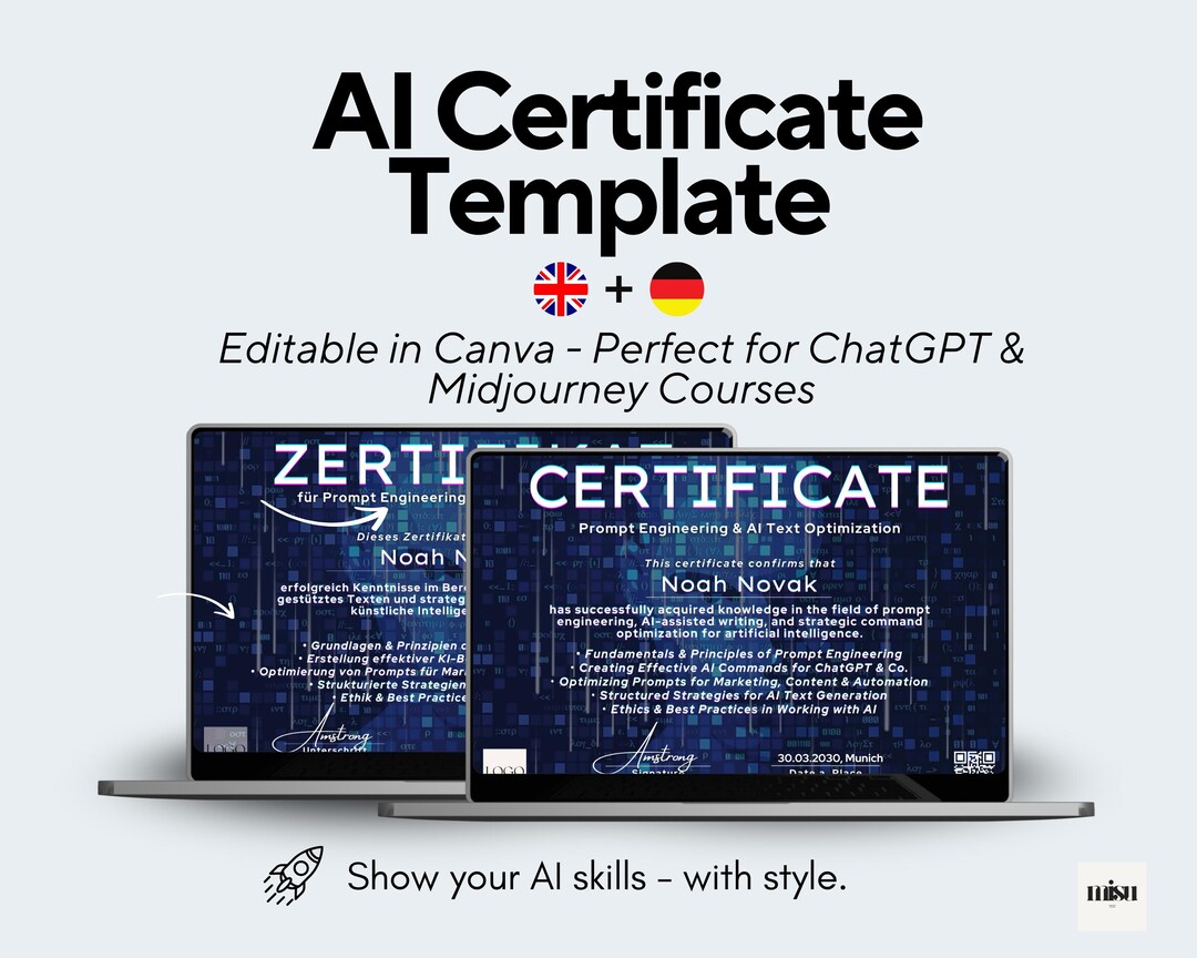 Prompt Engineering Certificate Template | Editable Canva Design| AI ...