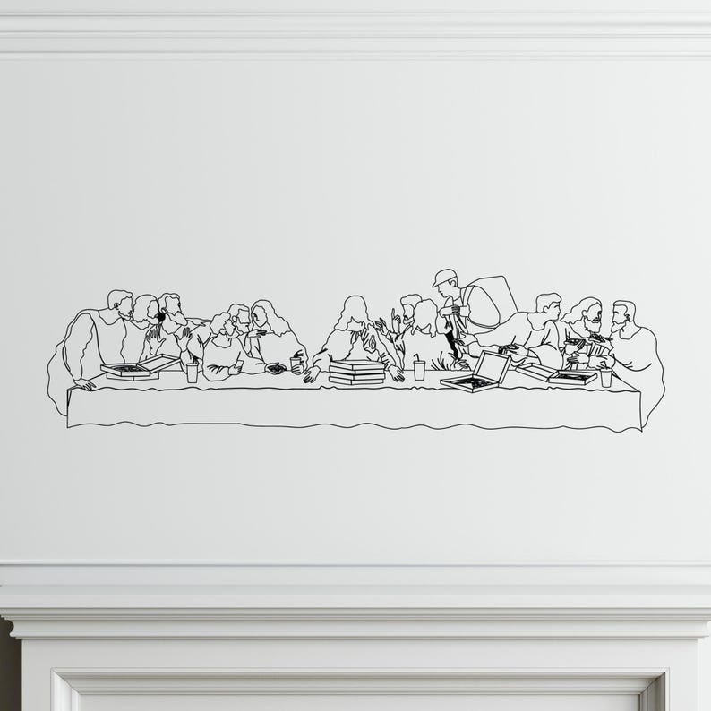 Last Supper Pizza Party Metal Wall Art: Christian Line Art Gift - Etsy