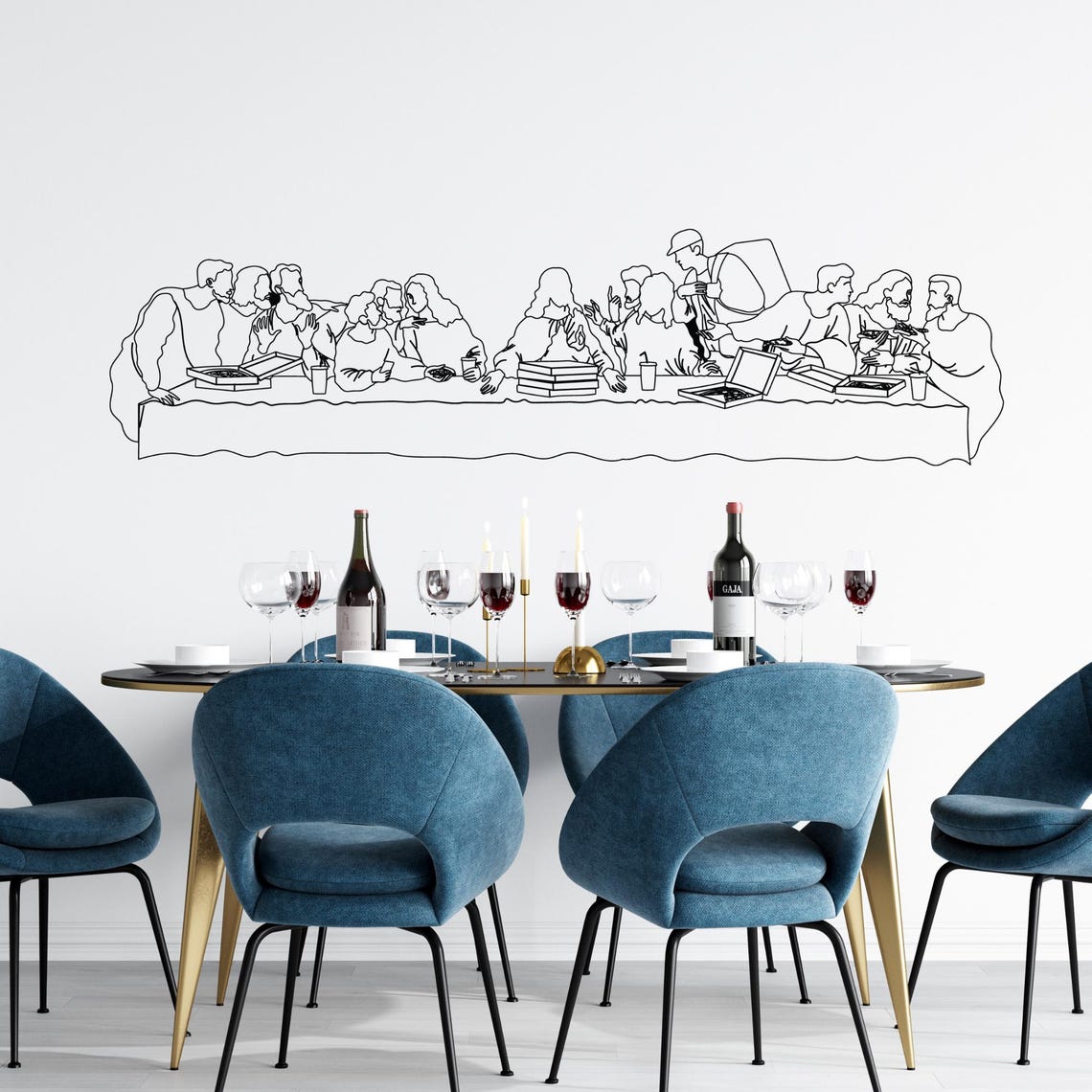 Last Supper Pizza Party Metal Wall Art: Christian Line Art Gift - Etsy