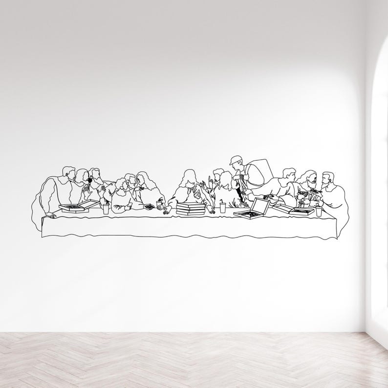 Last Supper Pizza Party Metal Wall Art: Christian Line Art Gift - Etsy