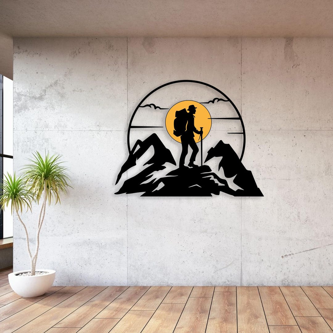 Colorful Mountain Climber Metal Wall Art, Male Rock Climbing Decor ...
