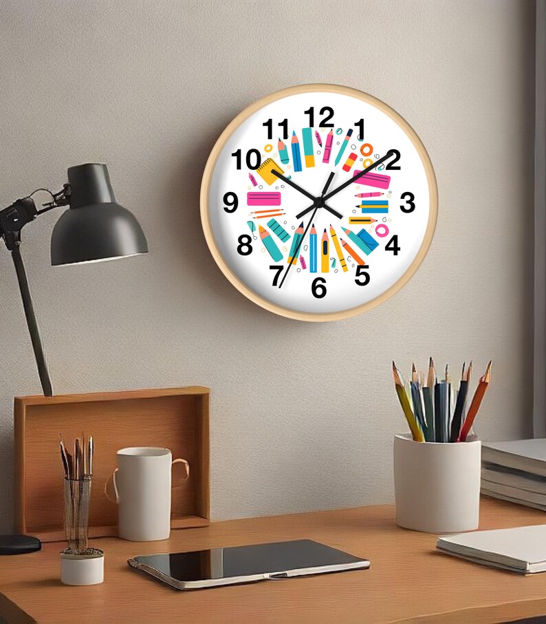 Fun School Design Wall Clock for Classrooms and Kids' Rooms Wall Clock ...