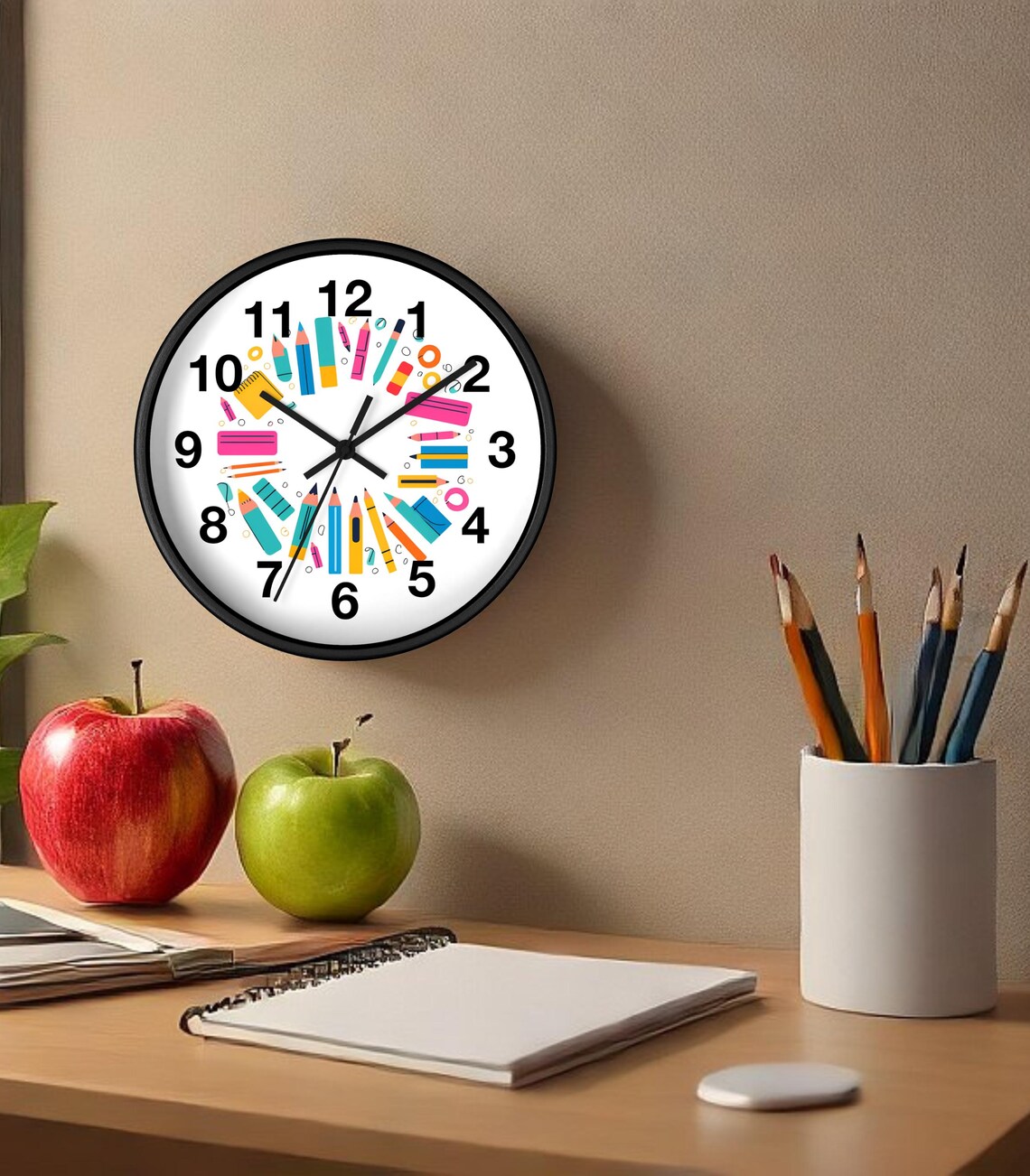 Fun School Design Wall Clock for Classrooms and Kids' Rooms Wall Clock ...