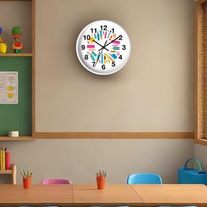 Fun School Design Wall Clock for Classrooms and Kids' Rooms Wall Clock ...