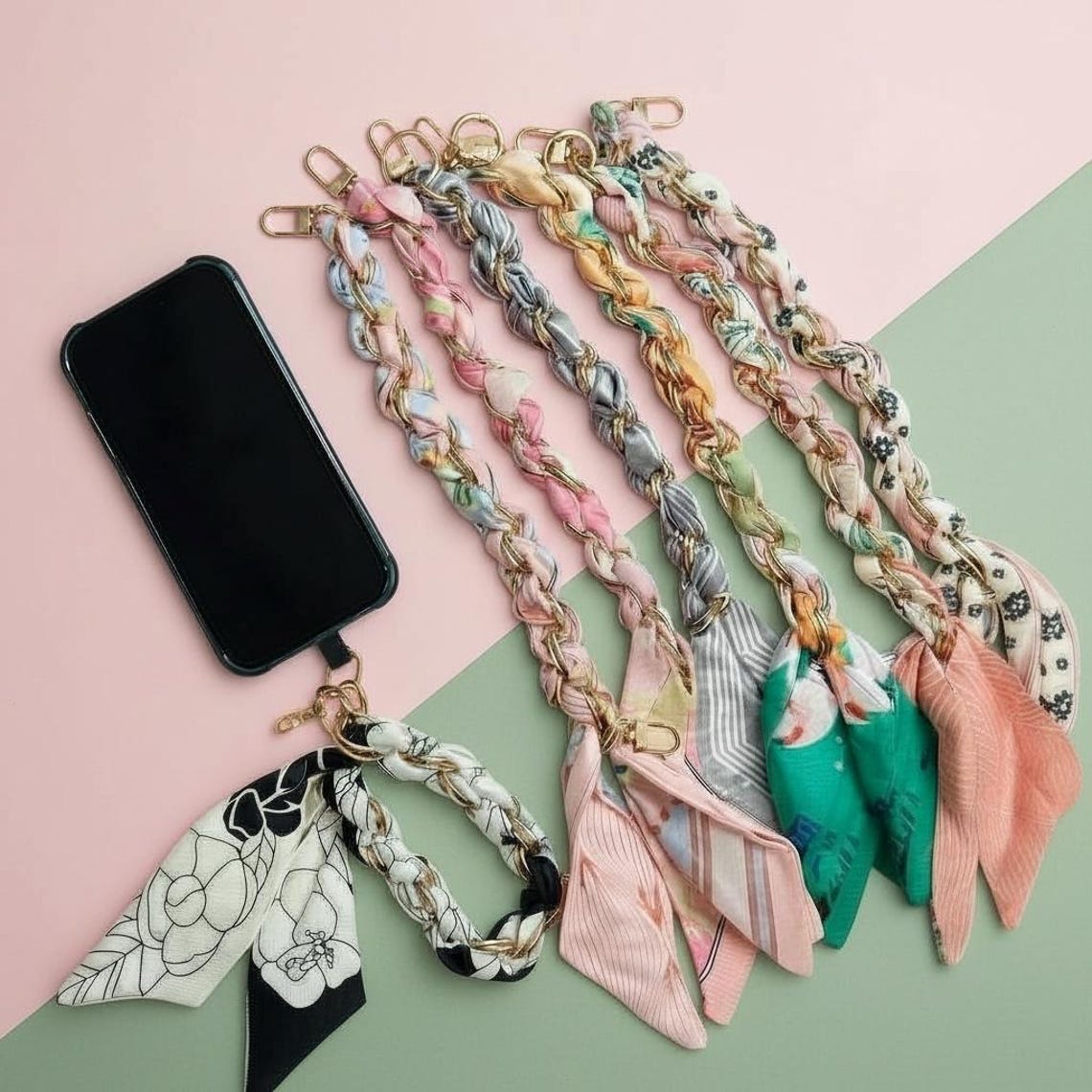 Personalized Phone Wrist Strap With Initial Charm, Cute Fabric Wristlet ...