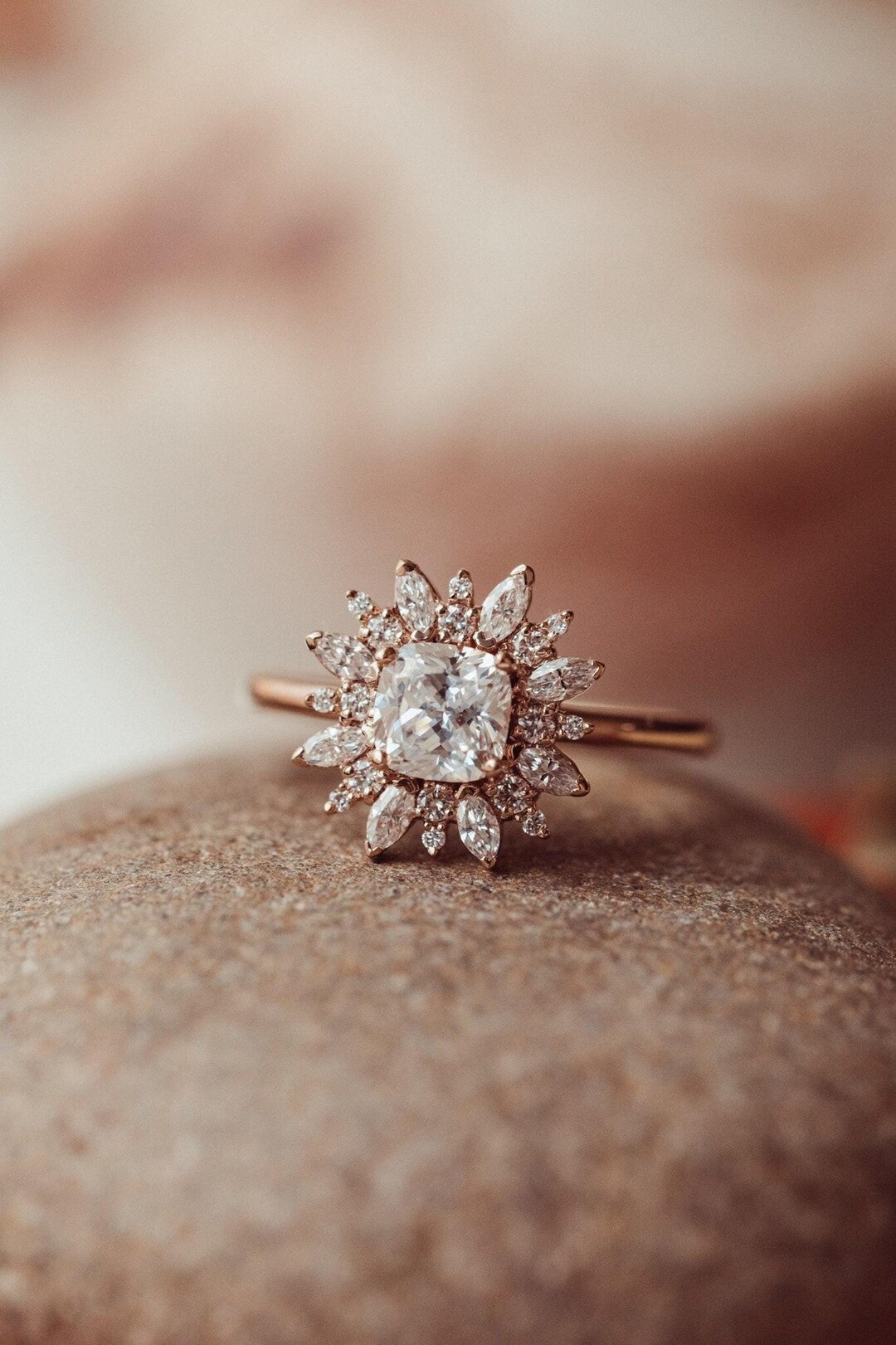 1.5 Ct Starburst Cushion Cut With Small Marquise Moissanite Engagement ...