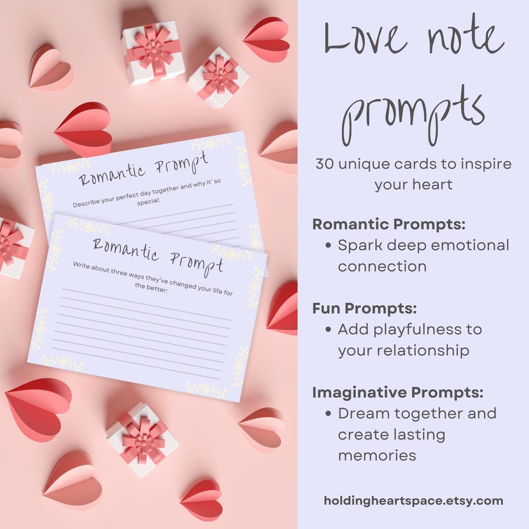 Love Note Prompts Digital Download Romantic Card Deck Valentine's Day ...