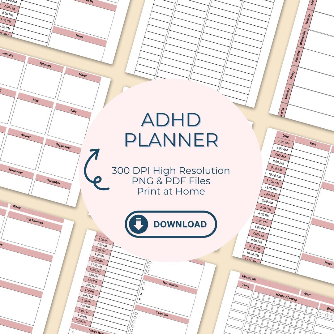 ADHD Planner Digital Download | Daily Weekly Monthly Yearly Planners ...