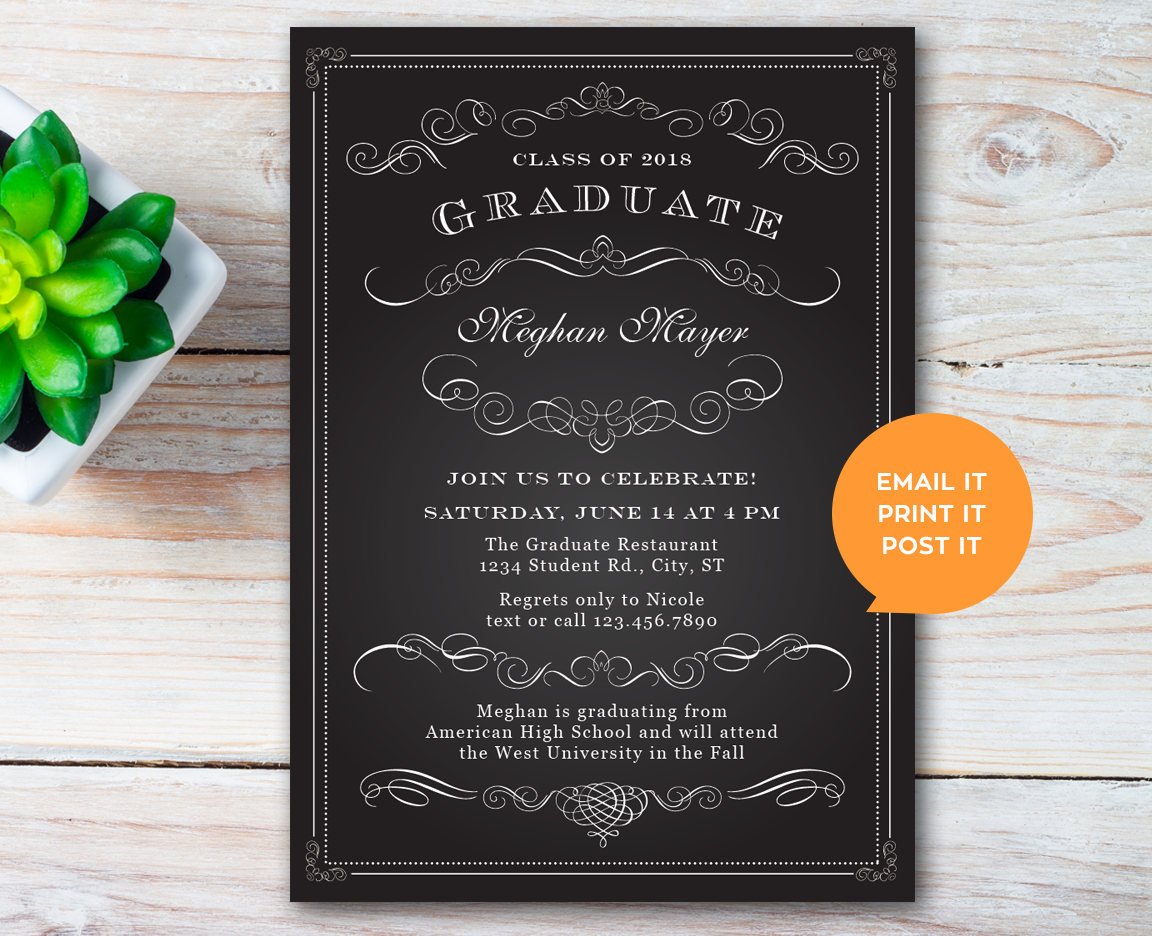 Elegant Vintage Ornate Frame Graduation Invitation Digital | Etsy