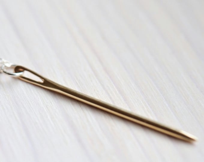 Solid 14K Gold Sewing Needle Pendant, Nakh Suzan Needle, Quilter Gift ...