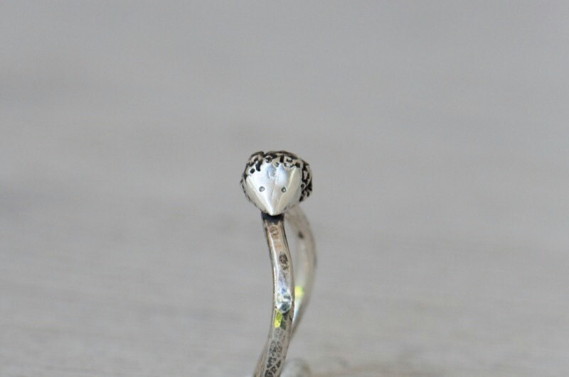 Hedgehog Ring With a Hammered Curved Band Proceeds to | Etsy