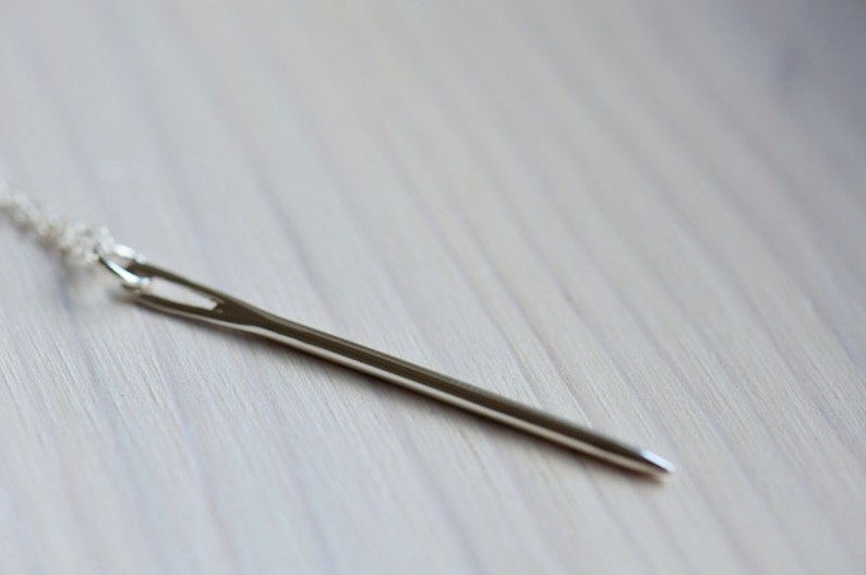 Needle Charm Sterling Silver Sewing Needle Pendant With Cable - Etsy