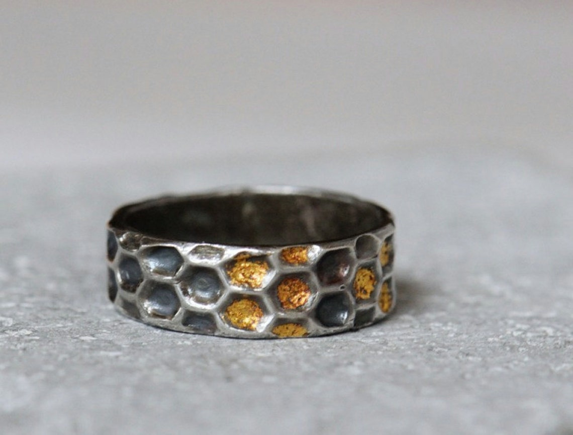 Honeycomb Ring Bee Ring Sterling Silver Ring With 22K Gold - Etsy