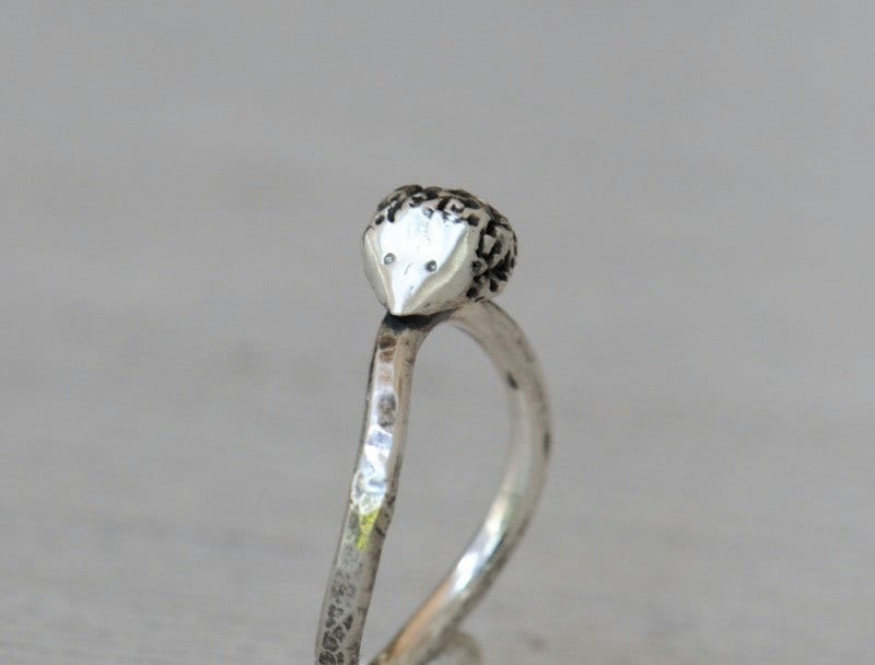 Hedgehog Ring With a Hammered Curved Band Proceeds to | Etsy