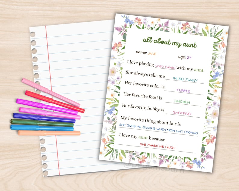 All About Aunt Printable, Mothers Day Printable, Mothers Day Activity ...