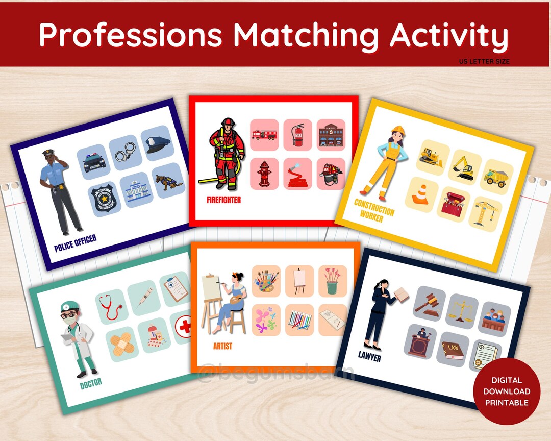 Professions Matching Preschool Activity Printable, Community Helpers ...