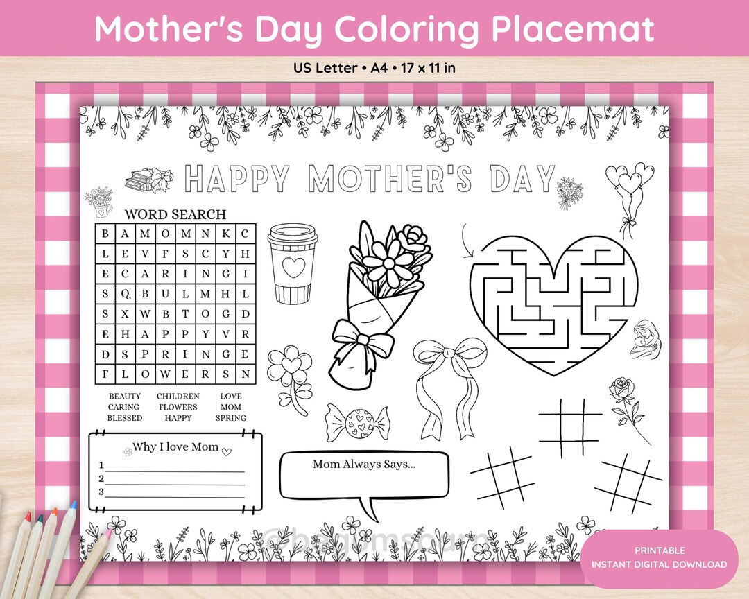 Mothers Day Placemat Activity Printable, Mothers Day Coloring Page ...