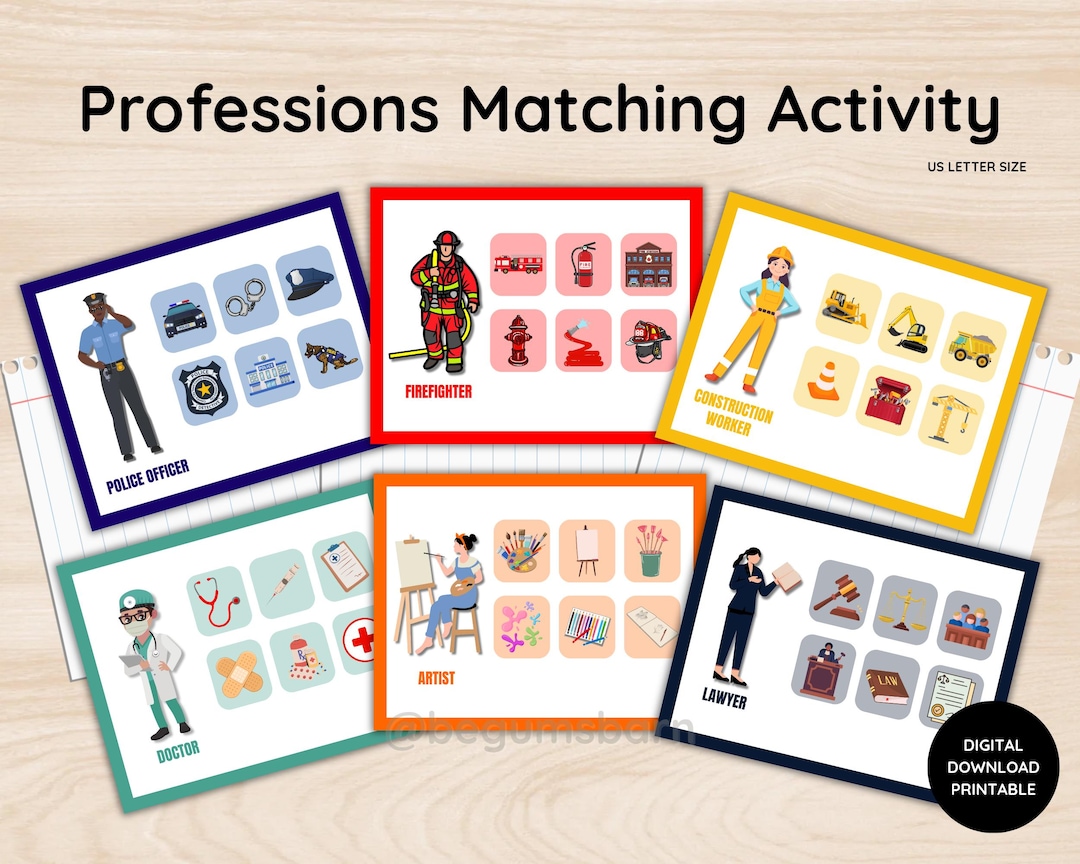 Professions Matching Activity: Community Helpers Printable (PDF) - Etsy