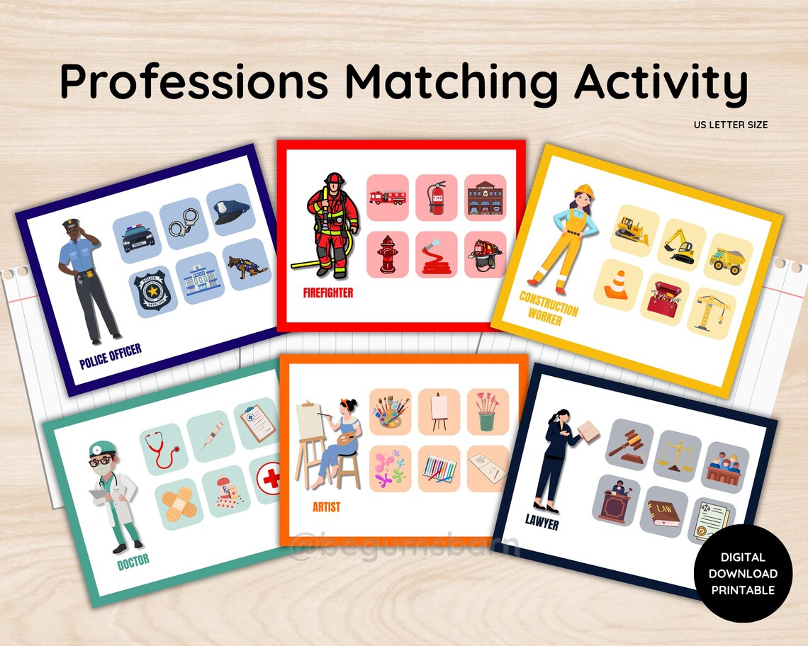 Professions Matching Activity: Community Helpers Printable (PDF) - Etsy