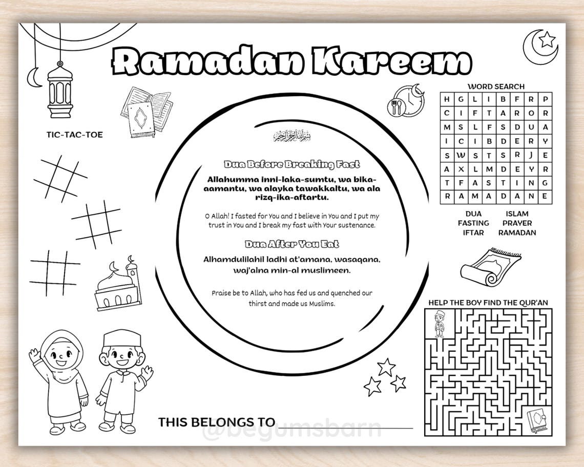Ramadan Placemat Activity for Kids Printable, Ramadan Eid Coloring ...