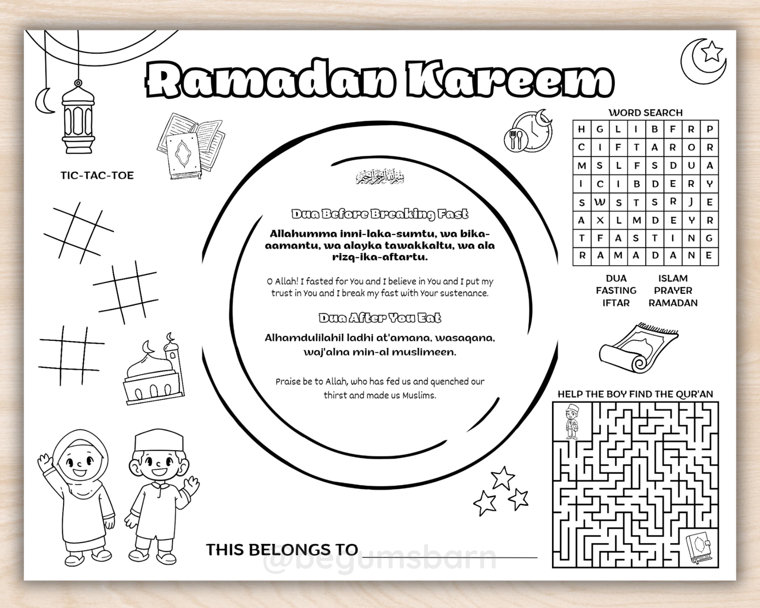 Ramadan Placemat Activity for Kids Printable, Ramadan Eid Coloring ...
