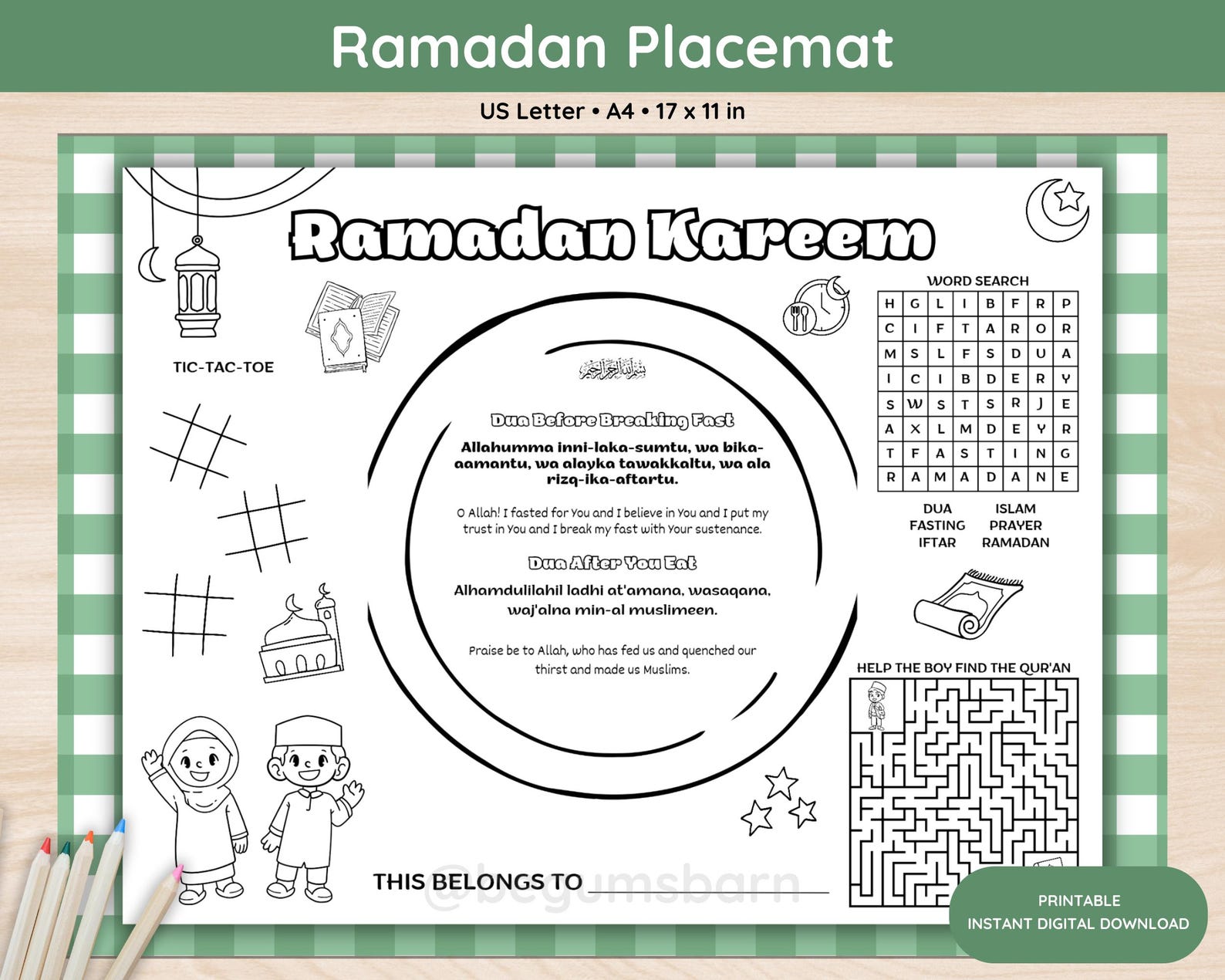 Ramadan Placemat Activity for Kids Printable, Ramadan Eid Coloring ...