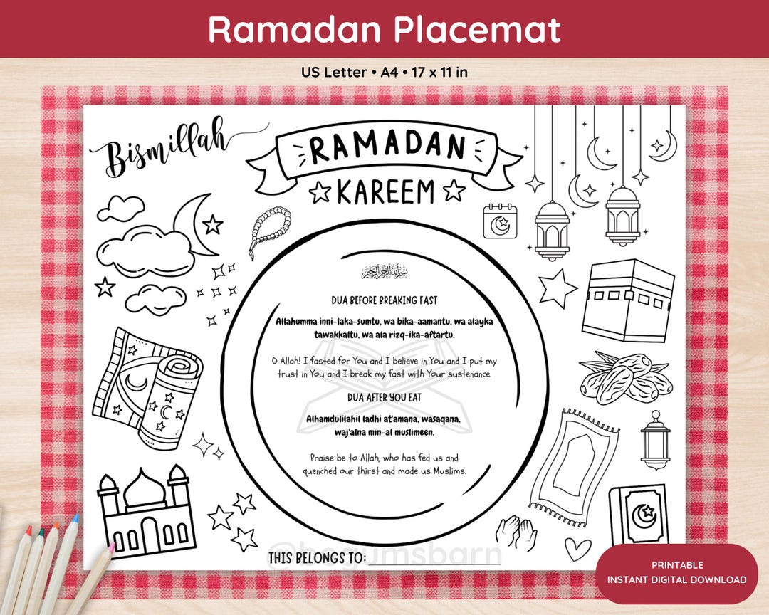 Ramadan Placemat Activity for Kids Printable, Ramadan Eid Coloring ...
