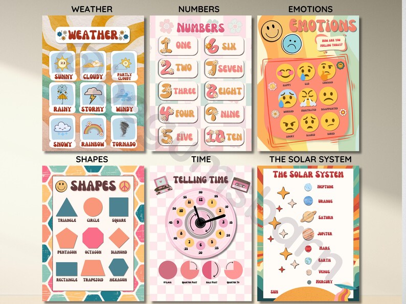14 Printable Retro Educational Preschool Posters, Preschool Classroom ...