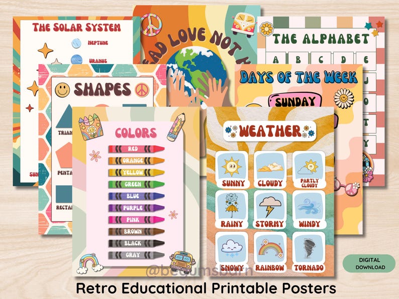 14 Printable Retro Educational Preschool Posters, Preschool Classroom ...