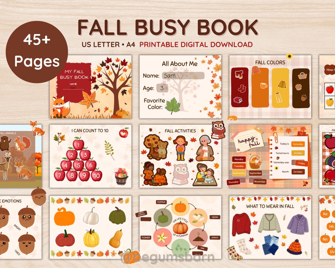 Fall Busy Book Printable, Autumn Activity Book for Toddlers & Preschool ...