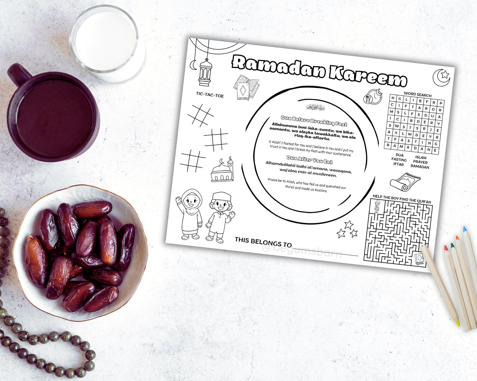 Ramadan Placemat Activity for Kids Printable, Ramadan Eid Coloring ...