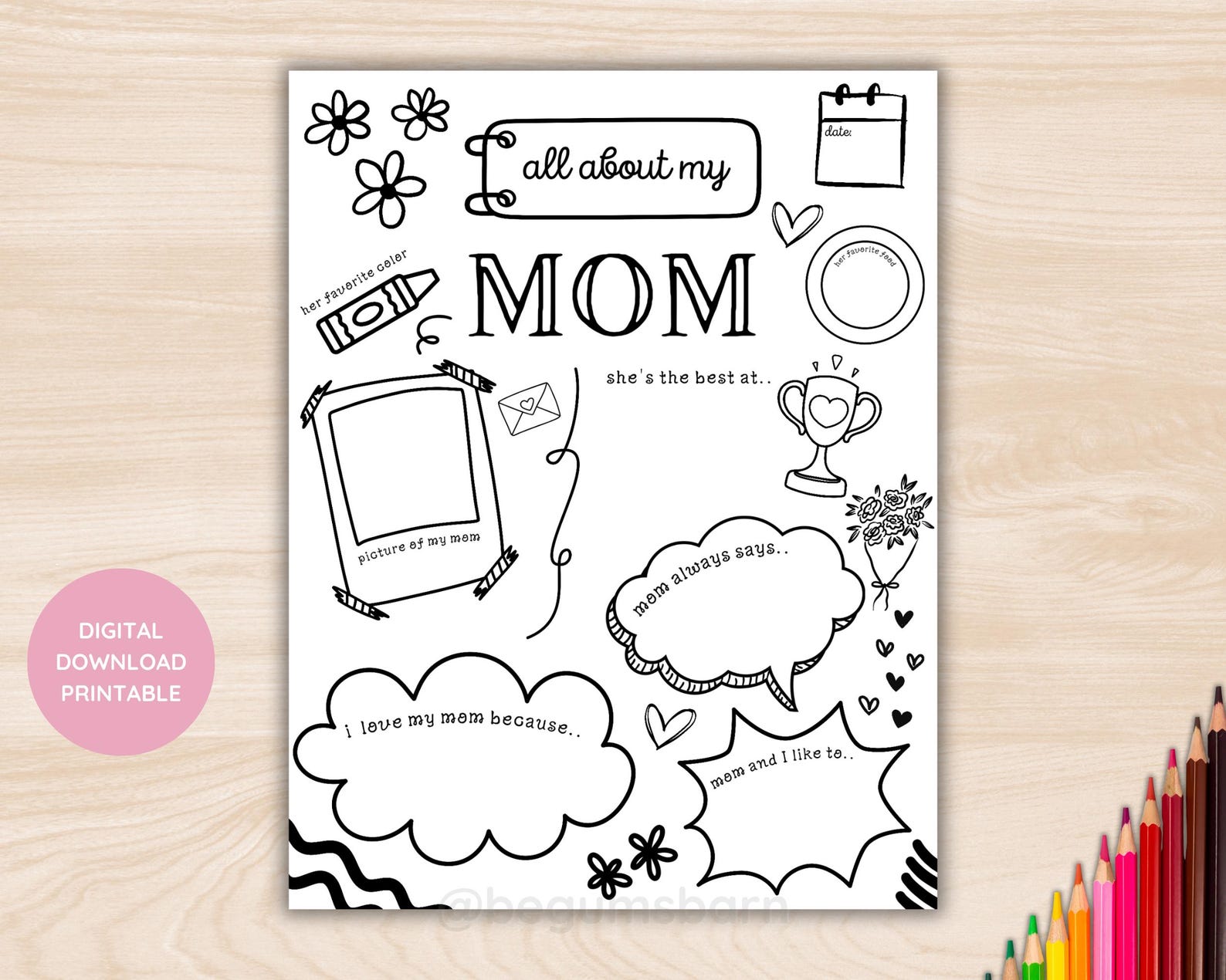 All About Mom Printable, Mothers Day Printable, Mom Questionnaire ...