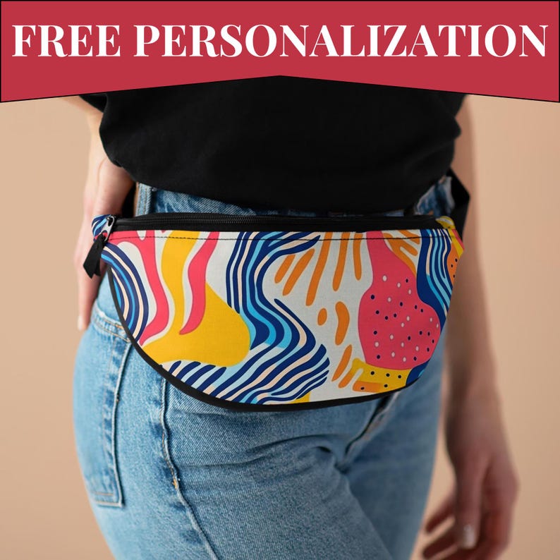80's Colorful Fanny Pack, Abstract Waist Bag, Personalized Travel Pouch ...