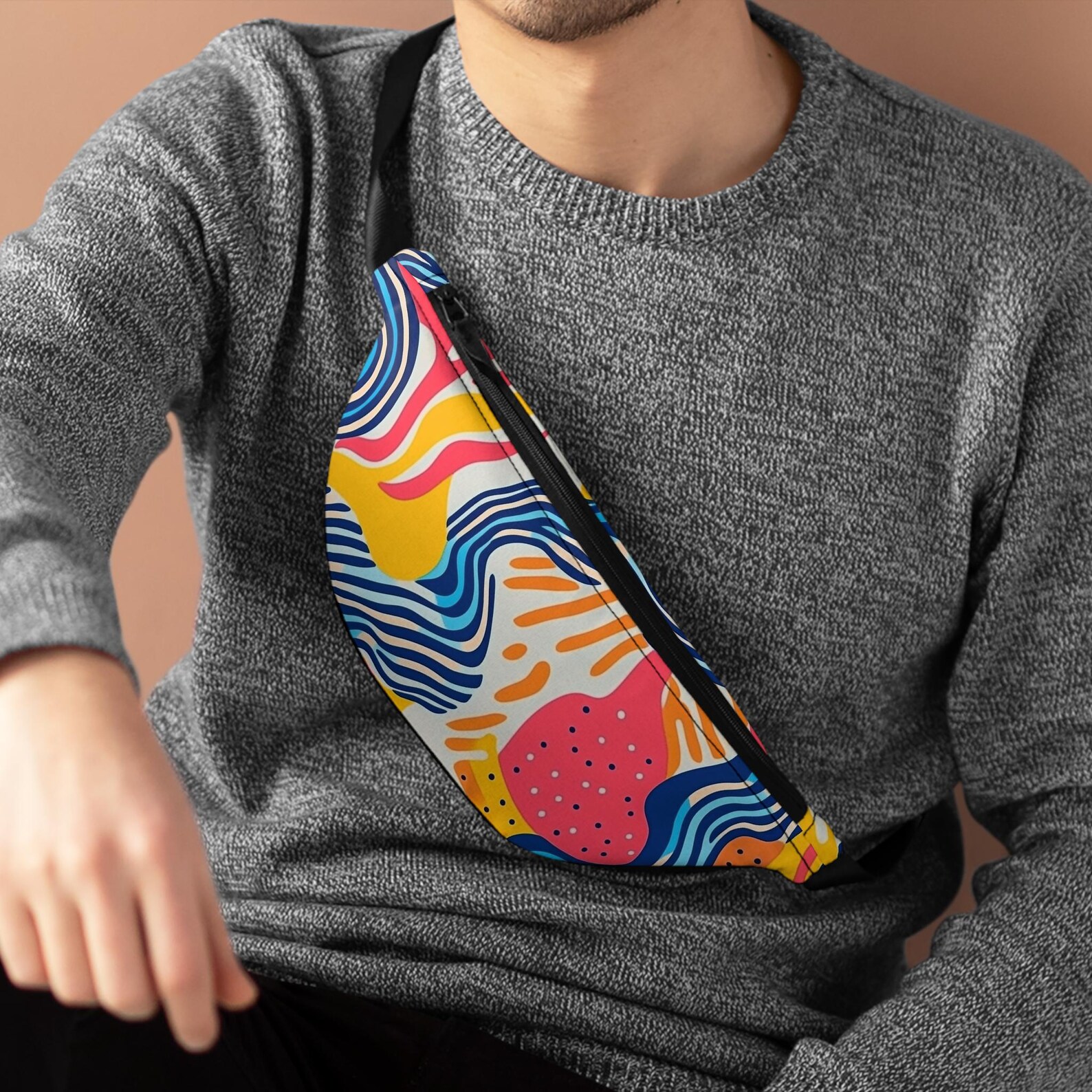 80's Colorful Fanny Pack, Abstract Waist Bag, Personalized Travel Pouch ...