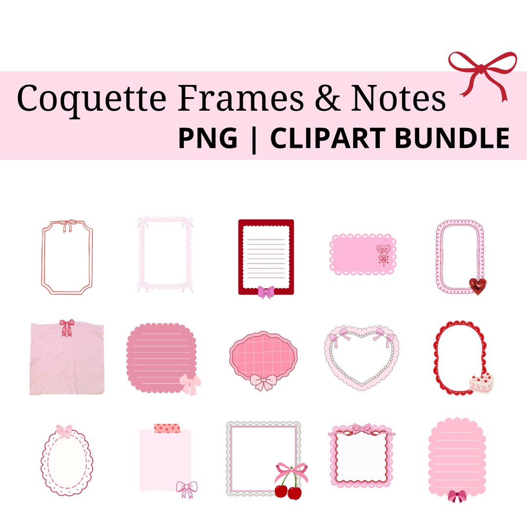 200 Coquette Frames & Notes PNG | Junk Journal Clipart - Etsy