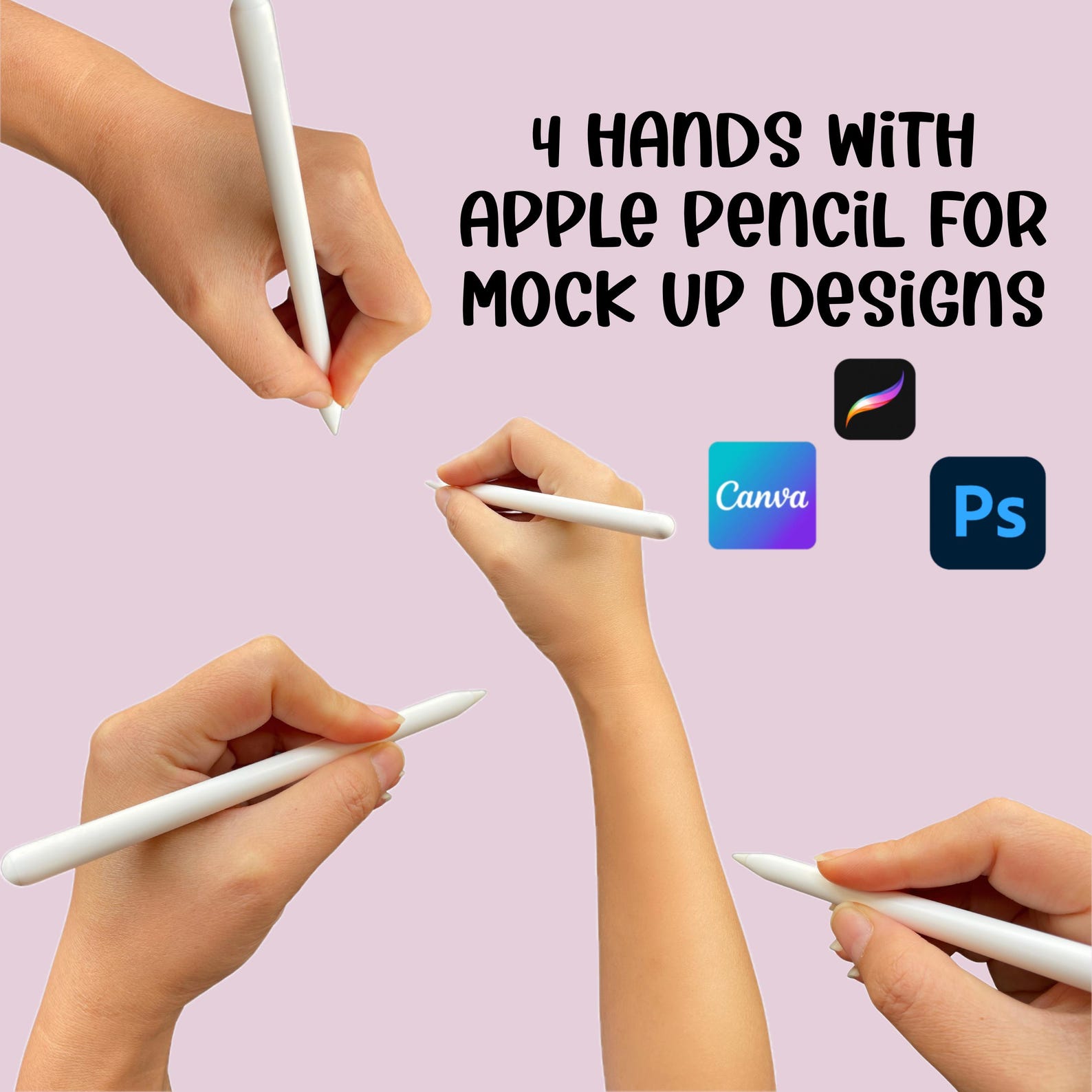 Apple Pencil Hand Mockup Set: Canva-compatible Designer Mockups ...
